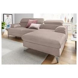 Ecksofa COTTA "Caluso L-Form" Sofas Gr. B/H/T: 254cm x 74cm x 167cm, Microfaser PRIMABELLE, Recamiere rechts, mit Bettfunktion-mit Bettkasten-mit Kopfteilverstellung, braun (mud) inklusive Kopfteilverstellung, wahlweise mit Bettfunktion