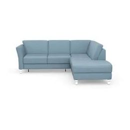 Sit & More Ecksofa SIT & MORE "Visby L-Form" Sofas Gr. B/H/T: 248cm x 87cm x 213cm, Soft clean, Ottomane rechts, mit Bettfunktion-mit Bettkasten, blau (hellblau) Wahlweise mit Bettfunktion und Stauraum, frei im Raum stellbar