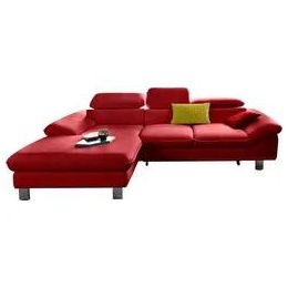 Ecksofa COTTA "Driver L-Form" Sofas Gr. B/H/T: 268cm x 73cm x 169cm, Luxus-Kunstleder, Recamiere links, mit Kopfteilverstellung-ohne Bettfunktion und Bettkasten, rot inkl. Kopfteilverstellung, wahlweise mit Bettfunktion