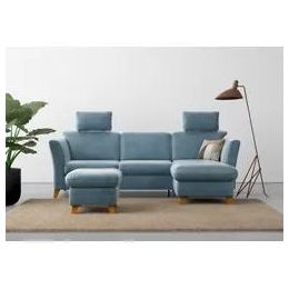 Ecksofa Home Affaire "Trelleborg L-Form" Sofas Gr. B/H/T: 249cm x 86cm x 162cm, Breitcord, Recamiere rechts, mit Bettfunktion-mit Bettkasten, blau (blau, grau) wahlweise mit Bettfunktion und Bettkasten, inkl. Federkern-Polsterung