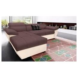 Ecksofa COTTA "Speedway L-Form" Sofas Gr. B/H/T: 265cm x 79cm x 102cm, Kunstleder SOFTLUX-Luxus-Microfaser, Recamiere links, ohne Bettfunktion-ohne Bettkasten-mit Kopfteilverstellung, braun (creme/braun) inklusive Kopfteilverstellung, wahlweise mit Bettfunktion + Bettkasten