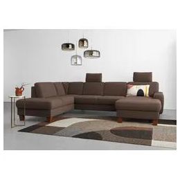 Wohnlandschaft Home Affaire "Vision U-Form" Sofas Gr. B/H/T: 315cm x 90cm x 215cm, Easy care, Ottomane links, ohne Bettfunktion-ohne Stauraum, braun (espresso) wahlweise mit Bettfunktion und Stauraum, auch in Easy Care-Bezug