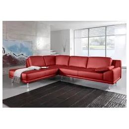 Ecksofa Places of Style "Lisa L-Form" Sofas Gr. B/H/T: 255cm x 86cm x 215cm, NaturLEDER, Ottomane links, rot (kirsche) mit Chrom Füßen