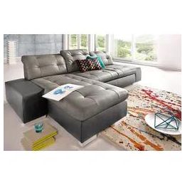 Sit & More Ecksofa SIT&MORE "Palomino L-Form" Sofas Gr. B/H/T: 284 cm x 84 cm x 109 cm, Kunstleder SOFTLUX-NaturLEDER, Recamiere links, mit Bettfunktion-XL, grau (fango, delfin) wahlweise XL oder XXL und mit Bettfunktion