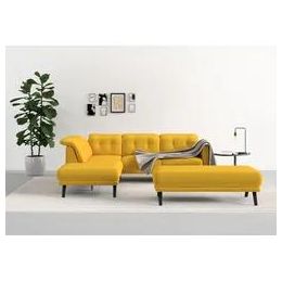 Sit & More Ecksofa SIT & MORE "Scandia L-Form" Sofas Gr. B/H/T: 271cm x 82cm x 214cm, Struktur weich, Ottomane links, Mit Kopfteilverstellung-Mit Armteilfunktion-Mit schwarzen matten Metallfüßen, gelb (senf) Wahlweise mit Kopfteilverstellung und Armteilfunktion