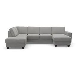 Wohnlandschaft Home Affaire "County U-Form" Sofas Gr. B/H/T: 309 cm x 81 cm x 213 cm, Luxus-Microfaser weich, Ottomane links, mit Bettfunktion-mit Bettkasten, silberfarben (silber) wahlweise Ottomane links oder rechts, mit Federkern-Polsterung