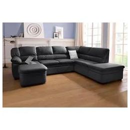 Wohnlandschaft COTTA "Casino U-Form" Sofas Gr. B/H/T: 313cm x 98cm x 95cm, Luxus-Kunstleder, Ottomane rechts, ohne Bettfunktion, schwarz wahlweise mit Bettfunktion