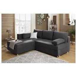 Ecksofa Home Affaire "Italia L-Form" Sofas Gr. B/H/T: 217cm x 80cm x 182cm, Samtoptik, Ottomane beidseitig montierbar, grau (anthrazit) mit Bettfunktion und Bettkasten, Federkern-Polsterung