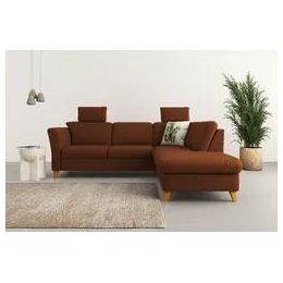 Ecksofa Home Affaire "Trelleborg L-Form" Sofas Gr. B/H/T: 252cm x 86cm x 213cm, Struktur, Ottomane rechts, ohne Bettfunktion-ohne Stauraum, rosegold (kupfer) Federkern-Polsterung, wahlweise mit Bettfunktion und Stauraum