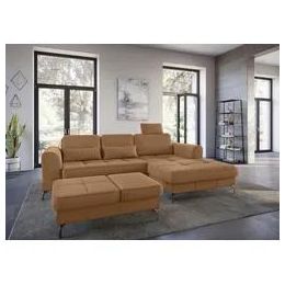 Sit & More Ecksofa SIT&MORE "Bendigo L-Form" Sofas Gr. B/H/T: 284 cm x 84 cm x 175 cm, NaturLEDER, mega-Recamiere rechts, mit satiniertem Nickelfuß, braun (cappucino) inklusive Sitztiefenverstellung, Bodenfreiheit 12 cm, in 2 Fußfarben