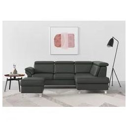 Sit & More Ecksofa SIT & MORE "Arngast L-Form" Sofas Gr. B/H/T: 245cm x 84cm x 194cm, NaturLEDER, Ottomane rechts, ohne Bettfunktion-ohne Bettkasten-Rücken Spannstoff, grau (anthrazit) inklusive Kopfteilverstellung und Federkern