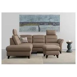 Sit & More Ecksofa SIT & MORE "Mellum L-Form", braun (nuss), B:253cm H:87cm T:212cm, 100% Polyester, Sofas, Federkern, wahlweise mit Bettfunktion, Stauraum und Armteilfunktion