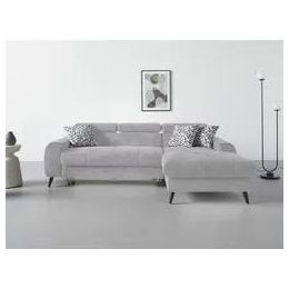 Ecksofa COTTA "Mia L-Form" Sofas Gr. B/H/T: 236cm x 74cm x 164cm, Chenille, Recamiere rechts, Ohne Bettfunktion-ohne Bettkasten-ohne RGB-LED-Beleuchtung-mit Wireless Charger, grau 3-tlg.-Kissen-Set, Recamiere, wahlweise mit oder ohne RGB-Beleuchtung