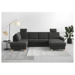 Wohnlandschaft Home Affaire "Summer U-Form" Sofas Gr. B/H/T: 314 cm x 91 cm x 170 cm, Feincord, Recamiere rechts, ohne Bettfunktion-ohne Bettkasten-ohne Federkern, grau (anthrazit) mit oder ohne Bettfunktion und Bettkasten, Cord-Bezug