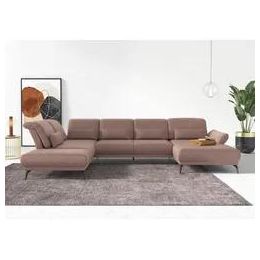 Wohnlandschaft Inosign "Coco U-Form" Sofas Gr. B/H/T: 382 cm x 88 cm x 242 cm, Feincord, mega-Recamiere rechts, ohne Sitztiefenverstellung-ohne Armteilverstellung-ohne Kopfteilverstellung-ohne Federkern, rosa (altrosa) Sitztiefen-, Arm- und Kopfteilverstellung, Cord-Bezug, Fußhöhe 15 cm