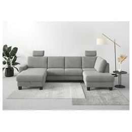 Wohnlandschaft Home Affaire "Summer U-Form" Sofas Gr. B/H/T: 314 cm x 91 cm x 170 cm, Breitcord, Recamiere links, mit Bettfunktion-mit Bettkasten-mit Federkern, silberfarben (silber) mit oder ohne Bettfunktion und Bettkasten, wengefarbene Holzfüße