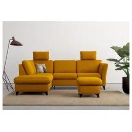 Ecksofa Home Affaire "Trelleborg L-Form" Sofas Gr. B/H/T: 252 cm x 86 cm x 213 cm, Breitcord, Ottomane links, mit Bettfunktion-mit Stauraum, gelb (mustard) wahlweise mit Bettfunktion und Bettkasten, inkl. Federkern-Polsterung