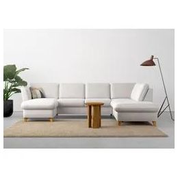 Wohnlandschaft Home Affaire "Trelleborg U-Form" Sofas Gr. B/H/T: 307 cm x 86 cm x 213 cm, Feincord, Ottomane rechts, ohne Bettfunktion-ohne Stauraum, silberfarben (silber) wahlweise mit Bettfunktion und Bettkasten, inkl. Federkern-Polsterung