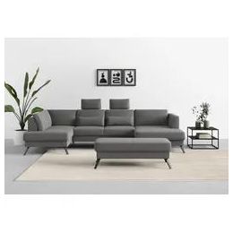 Sit & More Wohnlandschaft SIT & MORE "Lindholm U-Form" Sofas Gr. B/H/T: 342cm x 88cm x 188cm, Soft clean, Ottomane links, mit Sitztiefenverstellung, grau mit Sitztiefenverstellung und Federkern