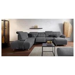 Wohnlandschaft Places of Style "Manhattan U-Form", grau, B:345cm H:102cm T:247cm, Luxus Microfaser2 (90% Polyester, 10% Polyamid);Flachgewebe (100% Polyester);Luxus-Microfaser1 (100% Polyester), Sofas, 2 Sitze mit elektrischer Relaxfunktion, verstellbare Armlehnen