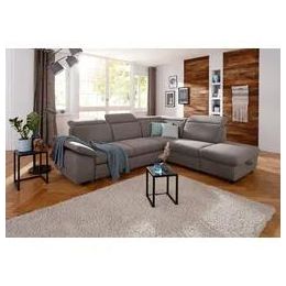 Ecksofa Home Affaire "Mauritius L-Form" Sofas Gr. B/T: 276cm x 232cm, Luxus-Microfaser Lederoptik, Ottomane rechts, mit Bettfunktion-mit Stauraum, grau mit Ottomane, Kopfteil- und Armlehnverstellung