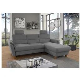 Ecksofa Home Affaire "Palmera L-Form" Sofas Gr. B/H/T: 244cm x 89cm x 163cm, Struktur weich, Recamiere rechts, ohne Bettfunktion-ohne Bettkasten, silberfarben (silber) Federkern, wahlweise mit Bettfunktion und mitohne Bettkasten