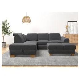 Ecksofa Home Affaire "Dundee L-Form" Sofas Gr. B/H/T: 263cm x 86cm x 219cm, Flachgewebe, Ottomane links, mit Bettfunktion-mit Stauraum-mit Kopfteilverstellung, grau (anthrazit) wahlweise mit Kopfteilverstellung und zusätzlich Bettfunktion