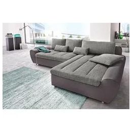 Sit & More Ecksofa SIT & MORE "Top Bandos L-Form" Sofas Gr. B/H/T: 289cm x 83cm x 173cm, Luxus-Kunstleder-Struktur, Recamiere rechts, mit Bettfunktion, grau (elefant, grau) in 2 unterschiedlichen Größen, wahlweise mit Bettfunktion