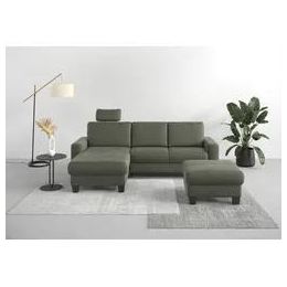 Ecksofa Home Affaire "Summer L-Form" Sofas Gr. B/H/T: 249 cm x 91 cm x 164 cm, Feincord, Recamiere links, mit Bettfunktion-mit Bettkasten-mit Federkern, grün (olive) mit Recamiere, oder ohne Bettfunktion und Bettkasten, Cord-Bezug