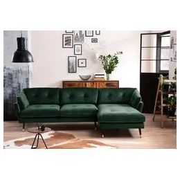 Ecksofa TRENDS BY HG "Japan L-Form" Sofas Gr. B/H/T: 270cm x 84cm x 155cm, Microvelours, Recamiere rechts, grün mit Fuß in Holz-Metallkombination, Recamiere rechts oder links