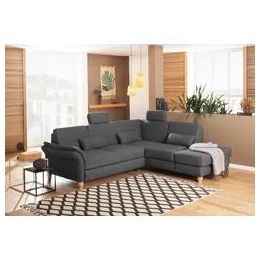 Ecksofa Home Affaire "Palace L-Form" Sofas Gr. B/H/T: 259cm x 89cm x 225cm, Struktur, Ottomane rechts, mit Bettfunktion-mit Stauraum, grau incl. Sitztiefenverstellung, wahlweise mit Bettfunktion und Stauraum