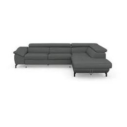 Ecksofa COTTA "Famous L-Form" Sofas Gr. B/T: 279cm x 228cm, Struktur grob, Armlehne links-Ottomane rechts, mit Bettfunktion-mit Bettkasten, grau (stone) in modernem Design