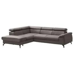 Ecksofa COTTA "Komaris L-Form" Sofas Gr. B/H/T: 249cm x 72cm x 207cm, Kunstleder, Ottomane links, mit Bettfunktion-mit Bettkasten-mit Kopfteilverstellung, grau (elephant) inklusive Kopfteilverstellung, wahlweise BettfunktionBettkasten