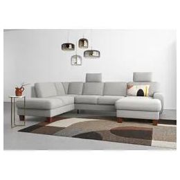 Wohnlandschaft Home Affaire "Vision U-Form" Sofas Gr. B/H/T: 315 cm x 90 cm x 215 cm, Struktur weich, Ottomane links, mit Bettfunktion-mit Stauraum, silberfarben (silber) wahlweise mit Bettfunktion und Stauraum, auch in Easy Care-Bezug