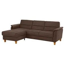 Ecksofa Home Affaire "Palmera L-Form" Sofas Gr. B/H/T: 244 cm x 89 cm x 163 cm, Luxus-Microfaser Lederoptik, Recamiere links, ohne Bettfunktion-ohne Bettkasten, braun (dunkelbraun) Federkern, wahlweise mit Bettfunktion und mitohne Bettkasten