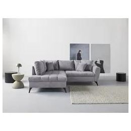 Ecksofa Inosign "Lörby L-Form" Sofas Gr. B/H/T: 224 cm x 90 cm x 191 cm, Luxus-Microfaser weich, Ottomane links, Luxus Microfaser weich, grau auch mit Aqua clean-Bezug, feine Steppung im Sitzbereich, lose Kissen