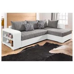 Ecksofa Collection AB "John L-Form" Sofas Gr. B/H/T: 226 cm x 80 cm x 92 cm, Kunstleder SOFTLUX-Struktur, mit Federkern, grau (weiß, grau) mit Bettfunktion, wahlweise Federkern