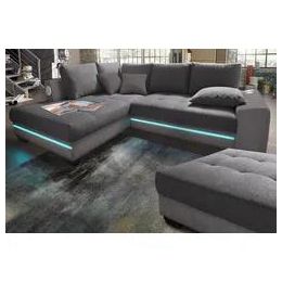 Ecksofa Inosign "Nikita II, L-Form" Sofas Gr. B/H/T: 240cm x 86cm x 190cm, Microfaser PRIMABELLE-Struktur, Ottomane links, belastbar bis 140kg-RGB-LED-Beleuchtung-mit Soundsystem, grau (anthrazit, dunkelgrau) Wahlweise mit Kaltschaum, EasyBett, Bettkasten