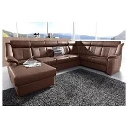 Sit & More Wohnlandschaft SIT & MORE "Basel U-Form" Sofas Gr. B/H/T: 315cm x 98cm x 210cm, Kunstleder SOFTLUX, Recamiere links, ohne Relaxfunktion, braun (mokka) wahlweise mit Relaxfunktion