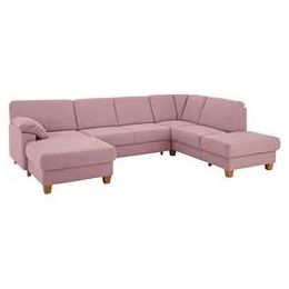 Wohnlandschaft Home Affaire "Belfort U-Form" Sofas Gr. B/H/T: 314cm x 88cm x 91cm, Struktur fein, Ottomane rechts, ohne Bettfunktion, rosa (altrosa) mit Federkern, wahlweise Bettfunktion und Stauraum