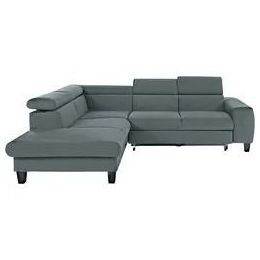 Ecksofa COTTA "Morven L-Form" Sofas Gr. B/H/T: 249cm x 75cm x 207cm, Flachgewebe, Ottomane links, ohne Bettfunktion-ohne Bettkasten-ohne Ladestation-mit Kopfteilverstellung, grau (niagara) Kopfteilverstellung, wahlweise mit Bettfunktion und Bettkasten