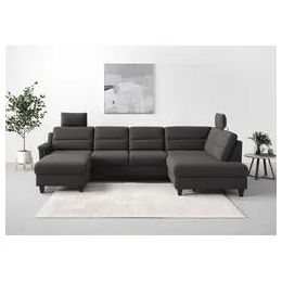 Sit & More Wohnlandschaft SIT & MORE "Farö U-Form" Sofas Gr. B/H/T: 325cm x 90cm x 187cm, Luxus-Microfaser Euphoria, Ottomane rechts, ohne Bettfunktion-ohne Bettkasten, grau (fango) inklusive Federkern, wahlweise mit Bettfunktion und Bettkasten