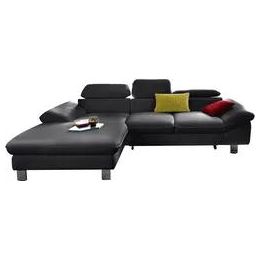 Ecksofa COTTA "Driver L-Form" Sofas Gr. B/H/T: 268cm x 73cm x 169cm, Kunstleder SOFTLUX, Recamiere links, mit Kopfteilverstellung-ohne Bettfunktion und Bettkasten, schwarz inkl. Kopfteilverstellung, wahlweise mit Bettfunktion