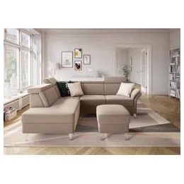 Sit & More Ecksofa SIT & MORE "Vincenzo L-Form" Sofas Gr. B/H/T: 245cm x 84cm x 193cm, Flachgewebe, Ottomane links, mit Kopfteilverstellung-mit Bettfunktion, braun (macchiato) inklusive Kopfteilverstellung, wahlweise mit Bettfunktion, Bettkasten