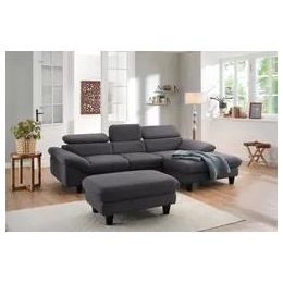 Ecksofa Home Affaire "Pilot L-Form" Sofas Gr. B/H/T: 268cm x 73cm x 108cm, Microfaser, Recamiere rechts, mit Kopfteilverstellung-ohne Bettfunktion-ohne Bettkasten, grau (anthrazit) wahlweise mit Bettfunktion und Bettkasten