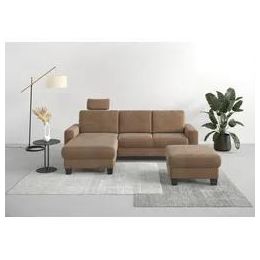 Ecksofa Home Affaire "Summer L-Form" Sofas Gr. B/H/T: 249 cm x 91 cm x 164 cm, Breitcord, Recamiere links, ohne Bettfunktion-ohne Bettkasten-mit Federkern, braun (latte) mit Recamiere, oder ohne Bettfunktion und Bettkasten, Cord-Bezug