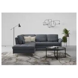 Ecksofa Inosign "Palm Beach L-Form" Sofas Gr. B/H/T: 263cm x 89cm x 224cm, Chenille-Optik, Ottomane links, mit Sitztiefenverstellung-mit Bettfunktiom-mit Stauraum-mit Armteilverstellung, blau (blaugrau) Federkern, mit Sitztiefenverstellung, wahlweise Bettfunktion