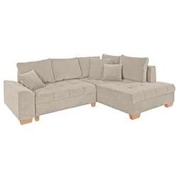 Ecksofa Inosign "Nikita II, L-Form" Sofas Gr. B/H/T: 240cm x 86cm x 186cm, Aqua Clean Pascha, Ottomane rechts, Mit Kaltschaum-ohne Funktion, beige (natur) mit Kaltschaumpolsterung, wahlweise Bett und Bettkasten