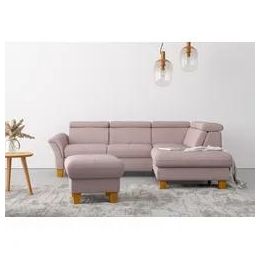 Ecksofa Home Affaire "Lindgren L-Form" Sofas Gr. B/H/T: 249 cm x 84 cm x 217 cm, Chenille, Ottomane rechts, ohne TV-Funktion motorisch-ohne Bettfunktion mit einklappbaren Rollen-ohne Stauraum-ohne Kopfteilverstellung-mit Federkern, rosa (rose) wahlweise mit TV-Funktion, Stauraum und Kopfteilverstellung