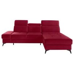 Ecksofa Inosign "Cardiz L-Form" Sofas Gr. B/H/T: 246cm x 83cm x 173cm, Samtoptik, Recamiere rechts, ohne Bettfunktion-ohne Bettkasten, rot inkl.Kopfteilverstellung und Federkern wahlweise mit Bettfunktion